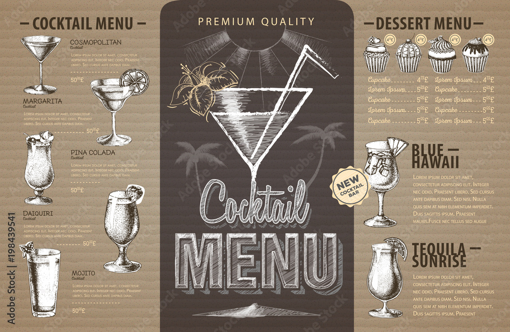 Vintage cocktail menu design on cardboard. Fast food menu Stock Vector ...