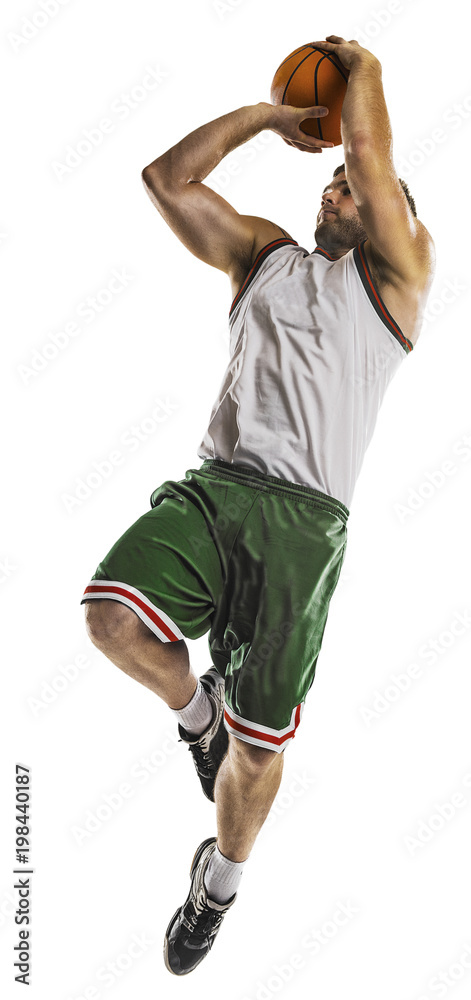 one basketball player jump isolation Stock Photo | Adobe Stock