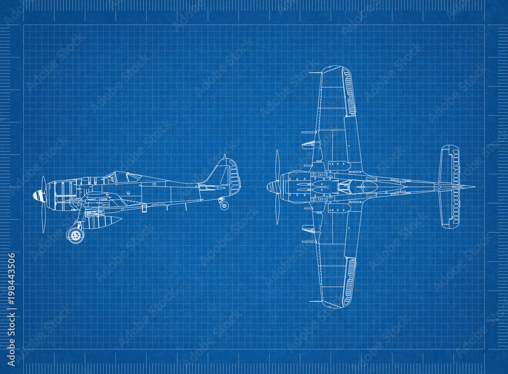 Classic Military plane blueprint Stock Illustration | Adobe Stock