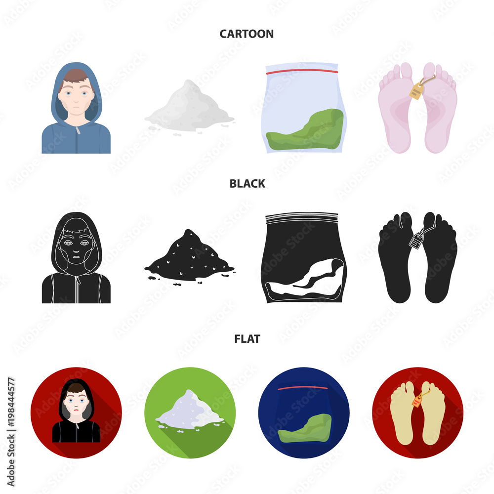 Addict, cocaine, marijuana, corpse.Drug set collection icons in cartoon ...