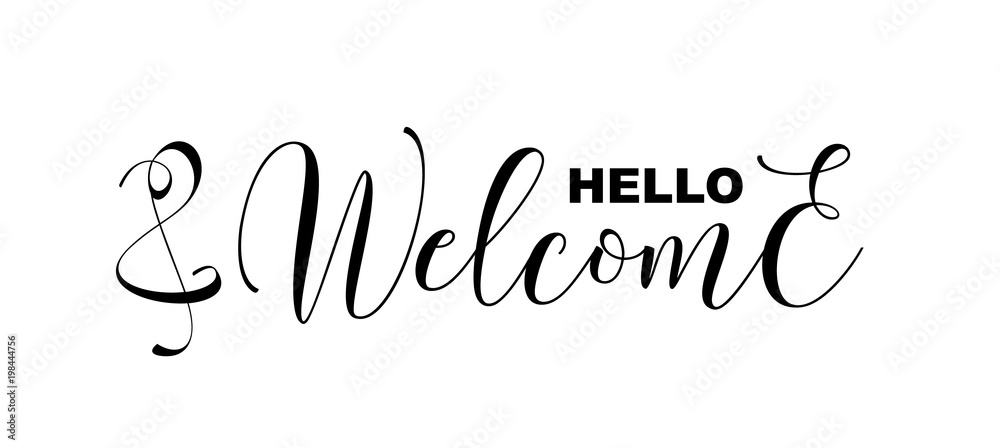 Hello and Welcome handwritten calligraphic letters isolated on white ...