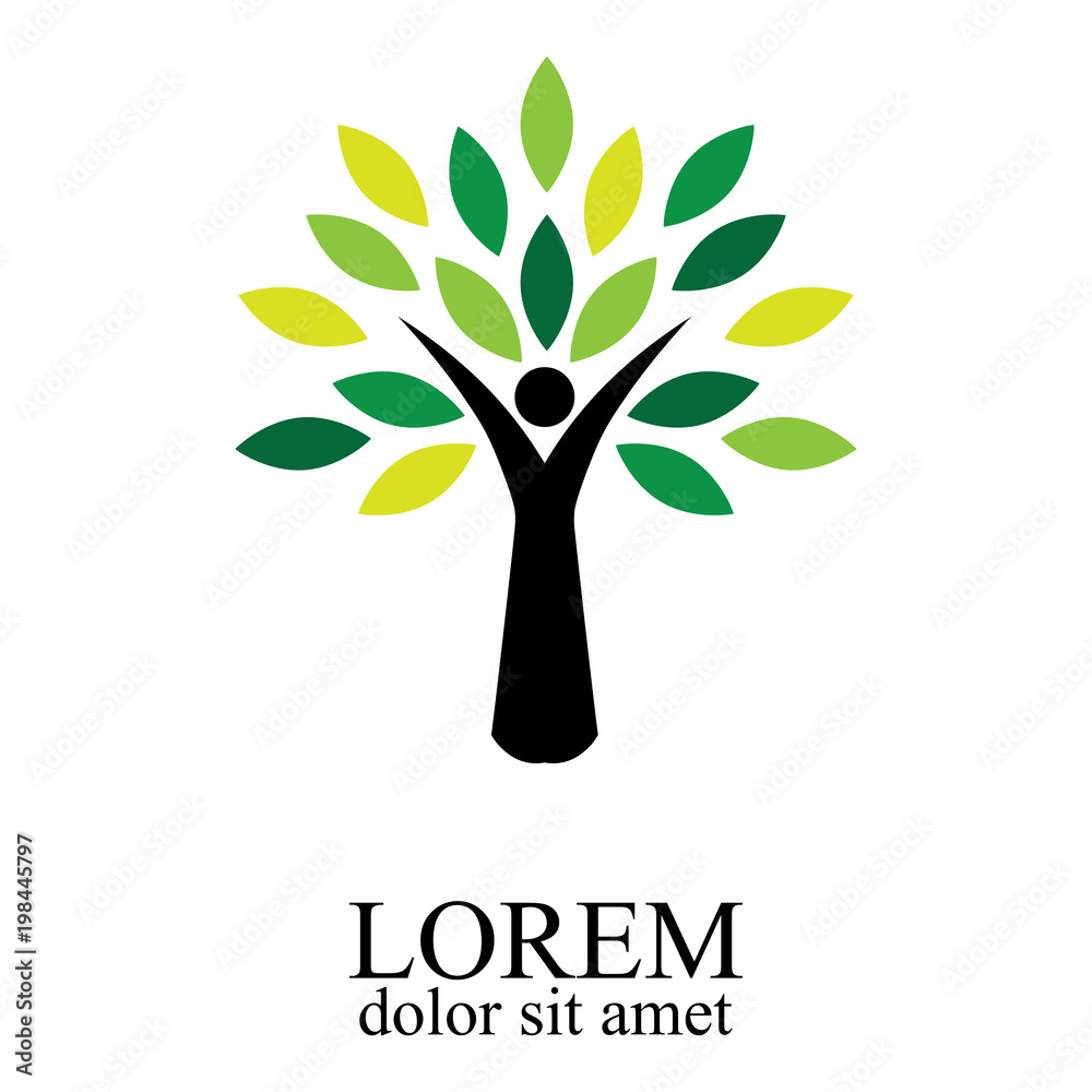 People tree icon with green leaves - eco concept vector. This graphic ...