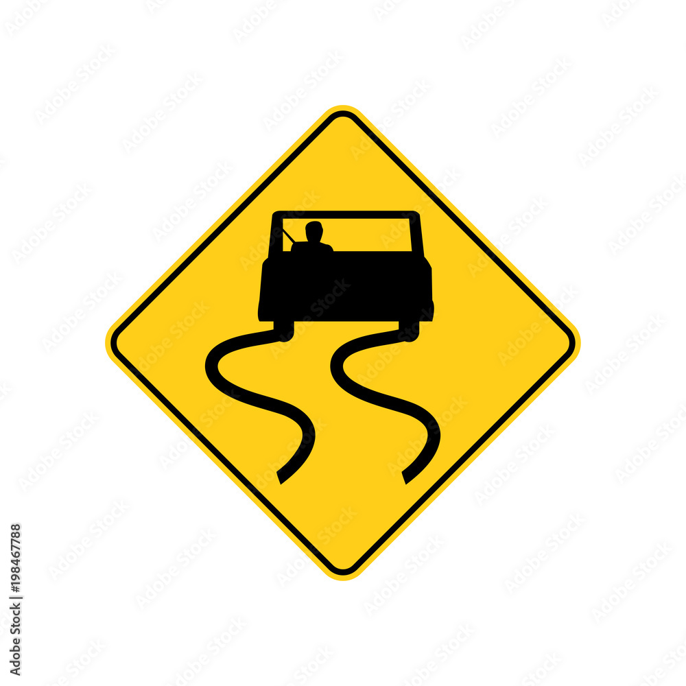 USA traffic road sign. slippery when wet,use caution. vector ...