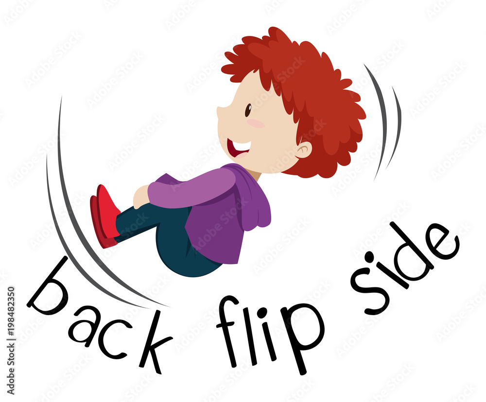 Wordcard fro back flip side with boy flipping Stock Vector | Adobe Stock