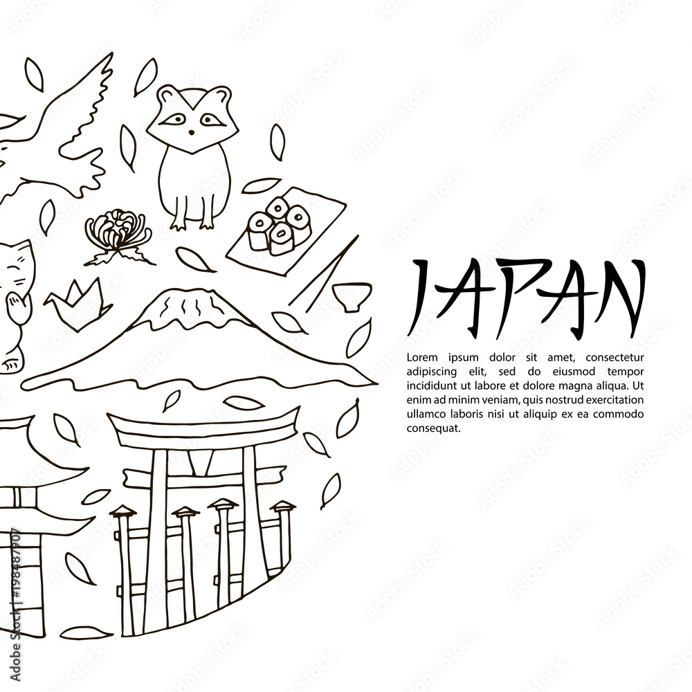 Hand drawn symbols of Japan design concept. Stock Vector | Adobe Stock