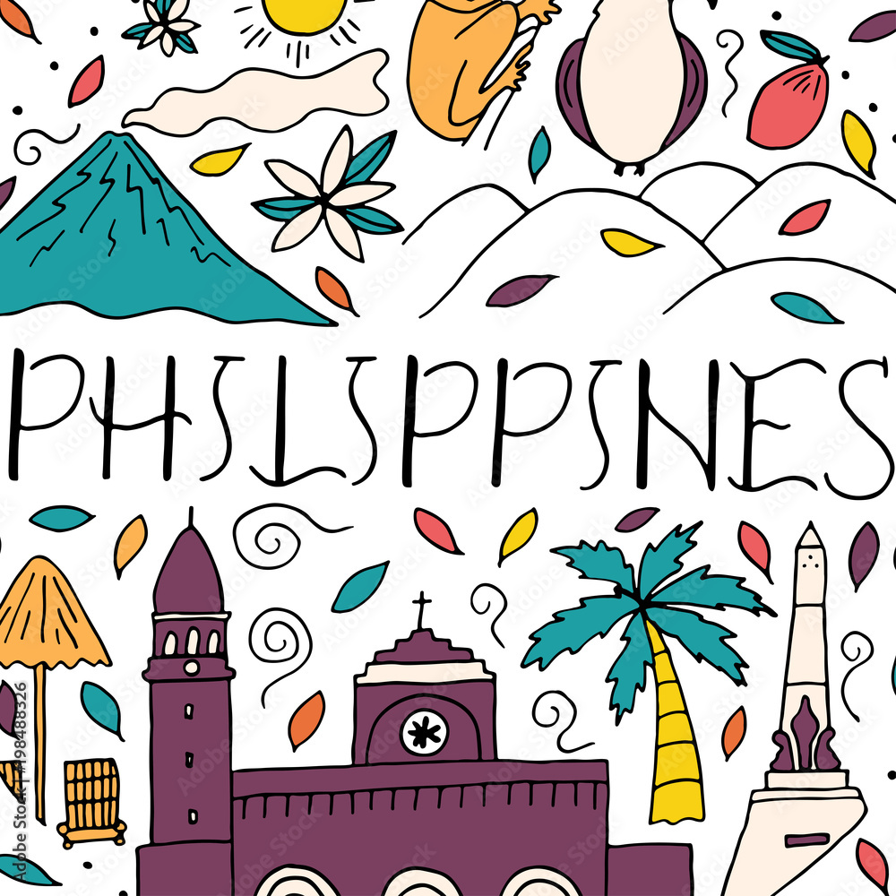 Hand lettering and doodle elements of Philippines. Stock Vector | Adobe ...