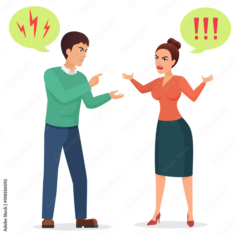 Cartoon Man and woman quarreling. Angry couple quarrel vector flat ...