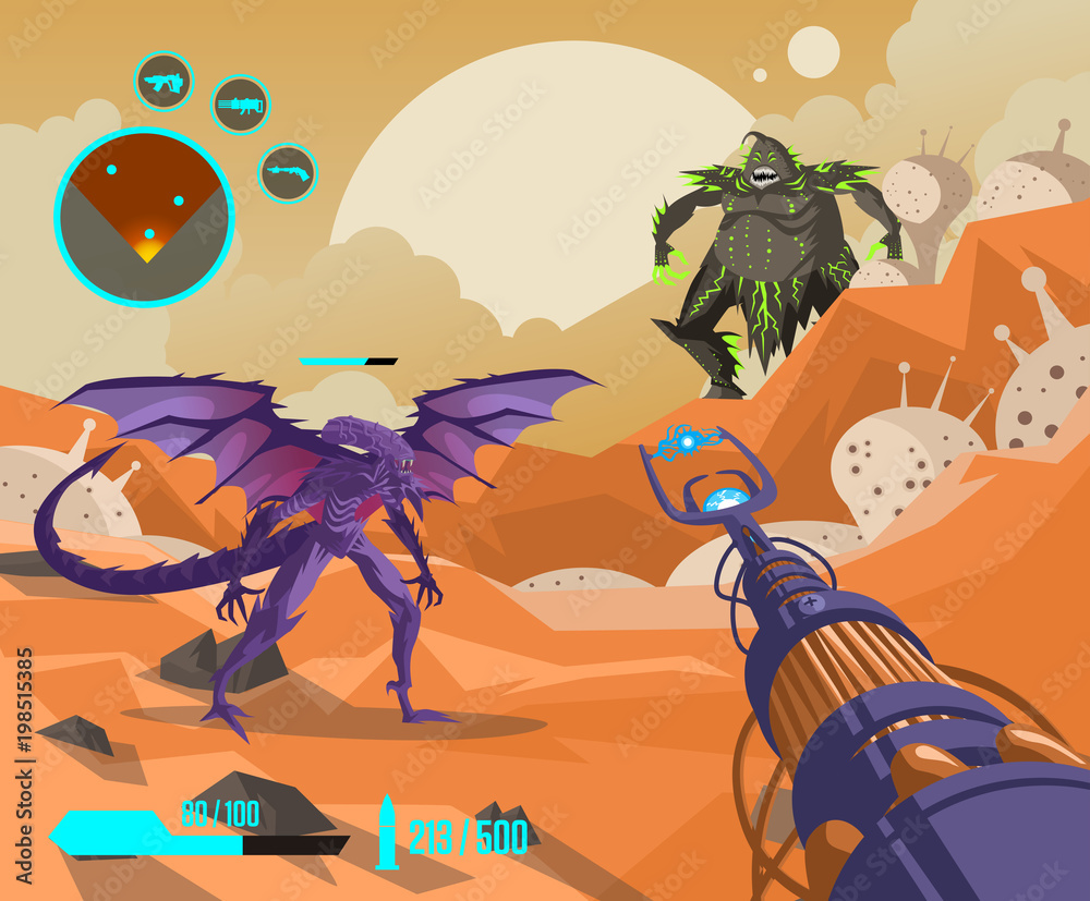 fps first person shooter videogame weapon taser Stock Vector | Adobe Stock