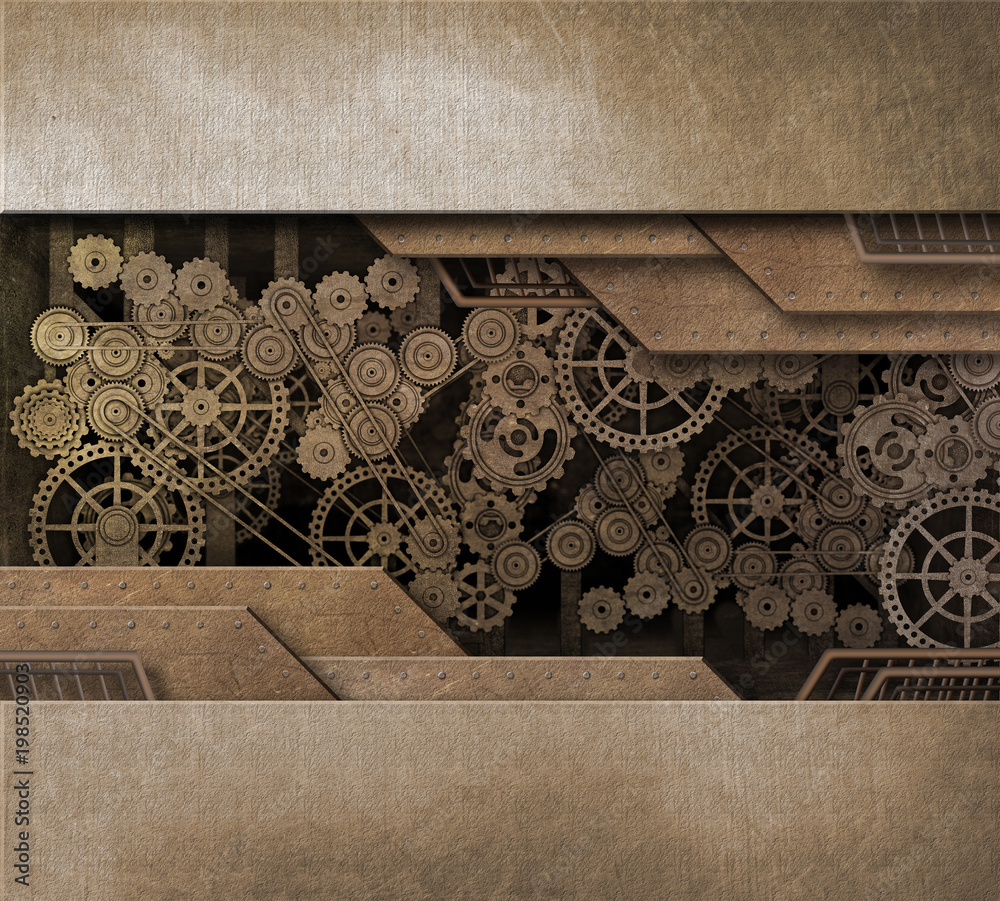 Complex machinery steam punk design background with clock gears and ...