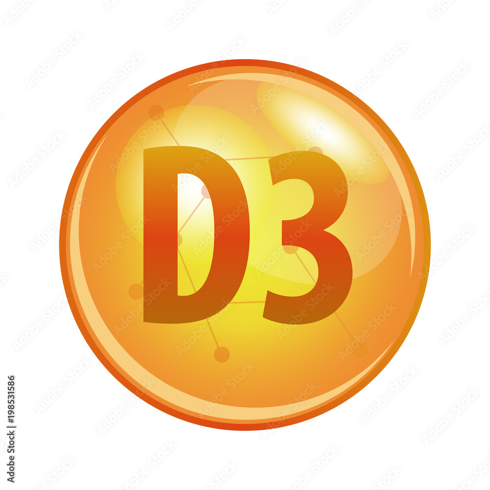 Vitamin D3 capsule. Vector icon for health. Gold shining pill. Stock ...