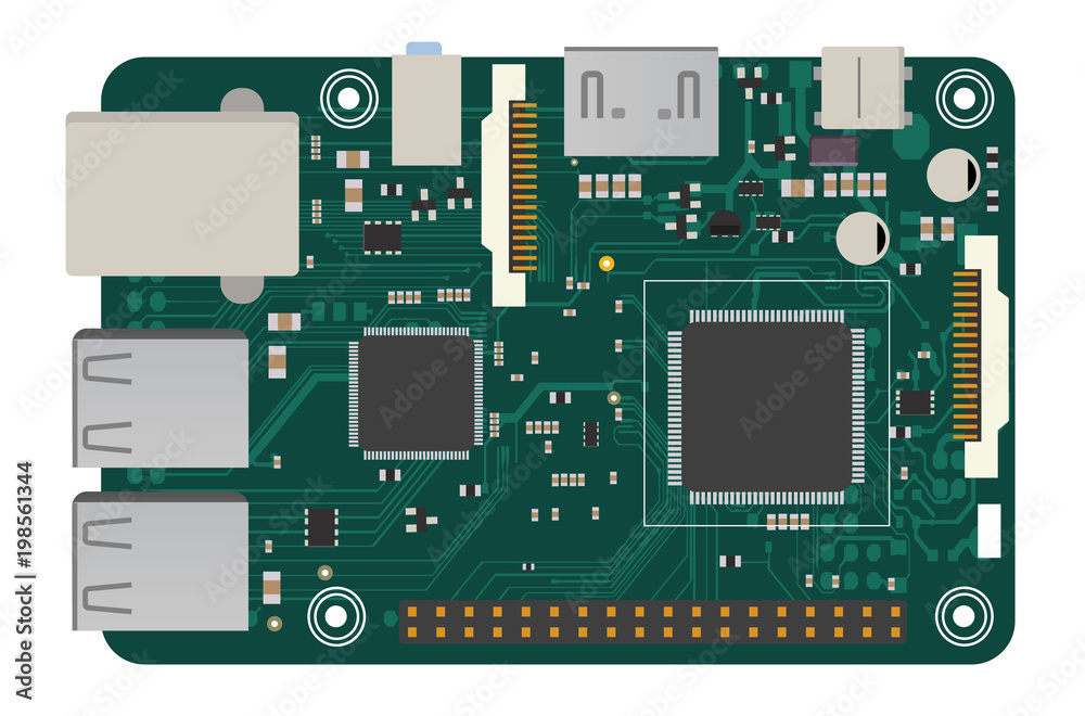 DIY electronic mega board with a microprocessor, interfaces, LEDs ...