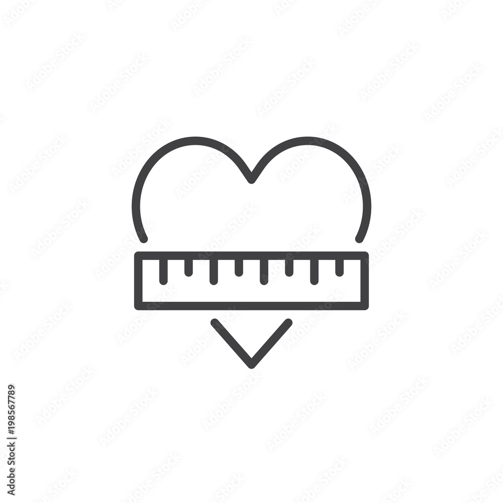 Heart and ruler outline icon. linear style sign for mobile concept and ...