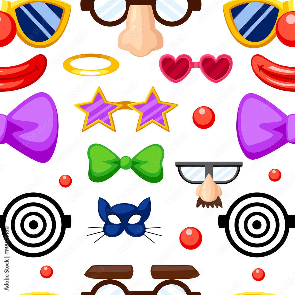 Seamless pattern of fun masks. Party Birthday photo booth props ...