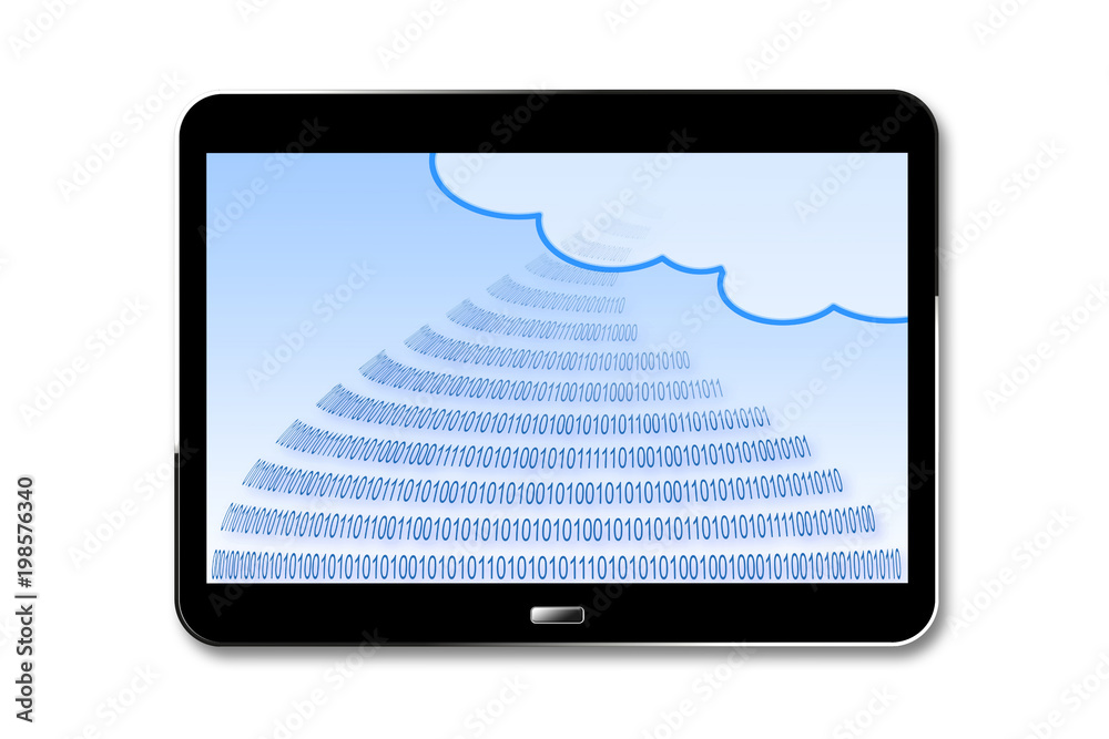 Secure storage on service cloud - 3D render concept image with binary ...