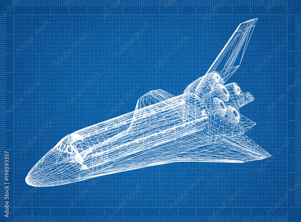 Space shuttle 3D blueprint Stock Illustration | Adobe Stock