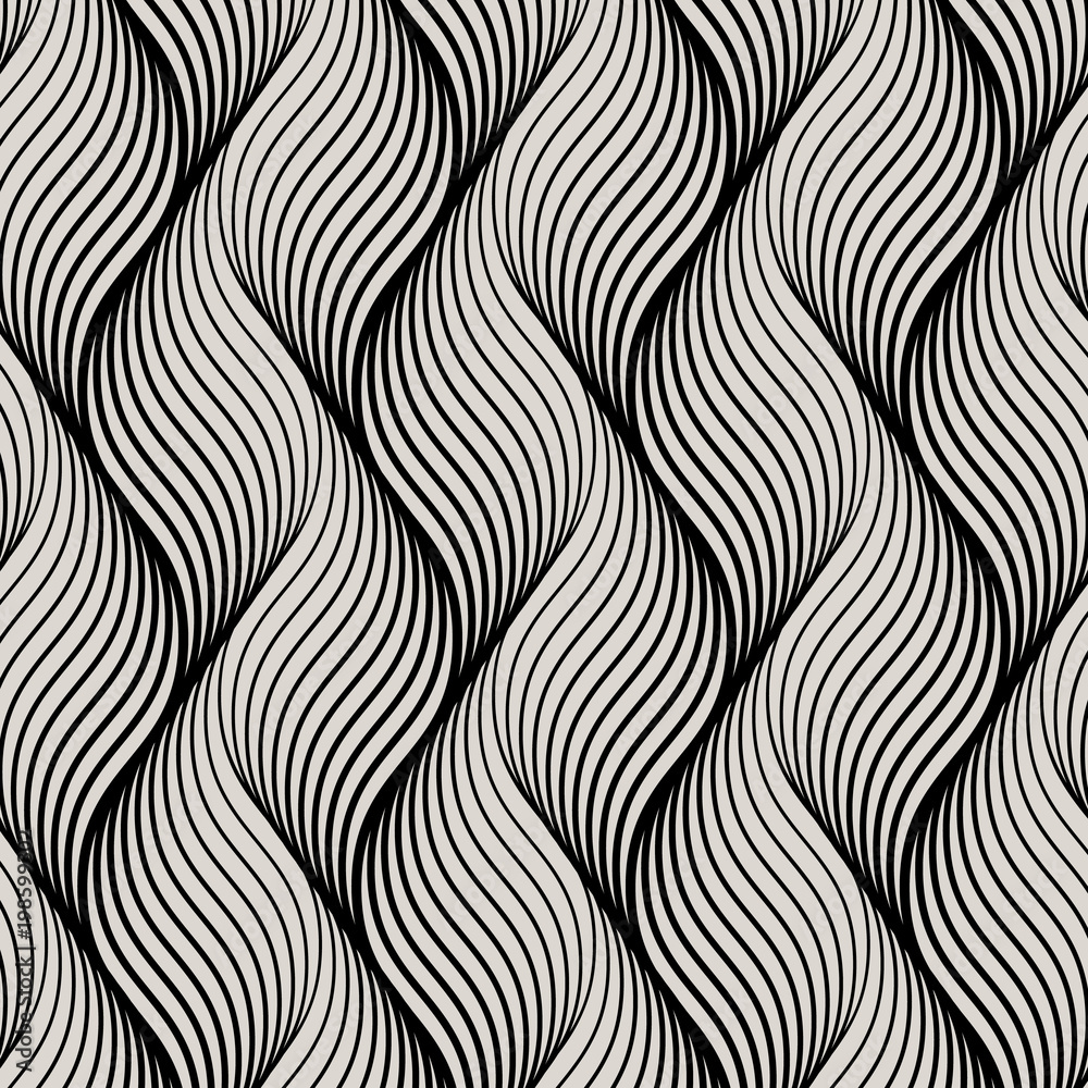 Vector pattern with geometric waves. Endless stylish texture. Ripple monochrome background ...