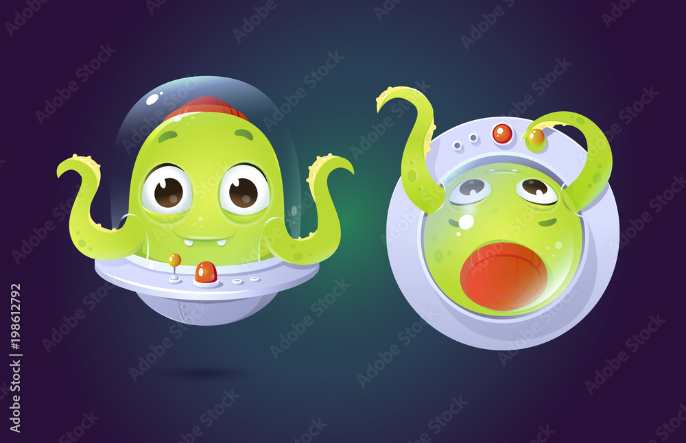 vector cartoon style alien character in top view and front view Stock ...