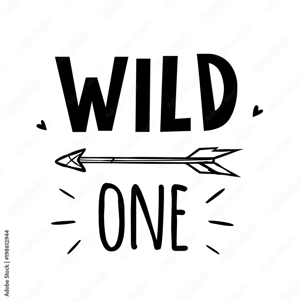 vector black and white wild one illustration print Stock Vector | Adobe ...