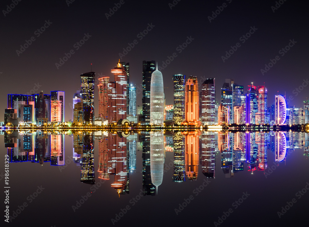 Doha Skyline At Night Qatar Stock Photo Adobe Stock