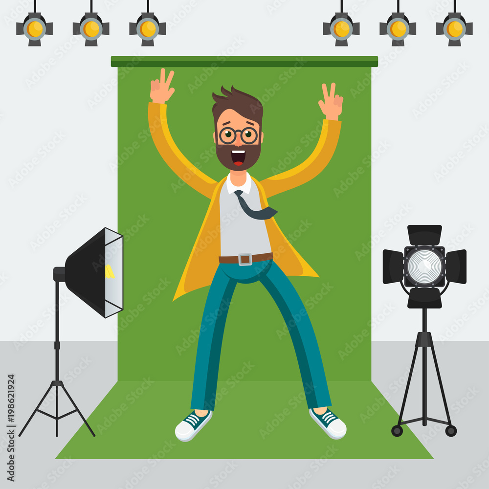 Film director on the set. Videoproduction and filmmaking. Flat vector ...