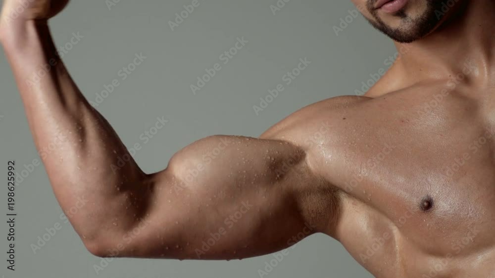 Stockvideo Sportsman, muscles, athlete man, triceps. Athletic caucasian ...