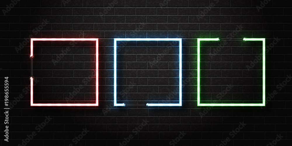 Vector set of realistic isolated neon sign of square frames for ...