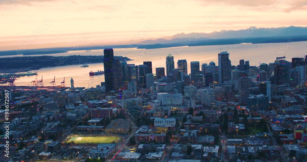 Seattle First Hill Downtown Skyline Orange Color Clouds Sunset Elliott ...