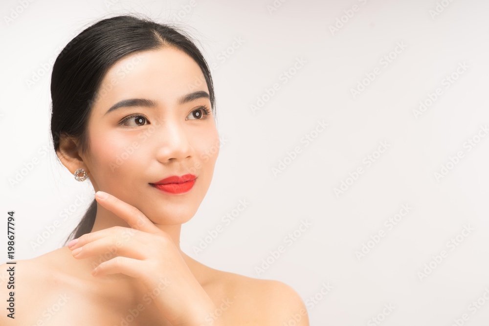Beautiful Young asian Woman face portrait, Isolated on white background ...