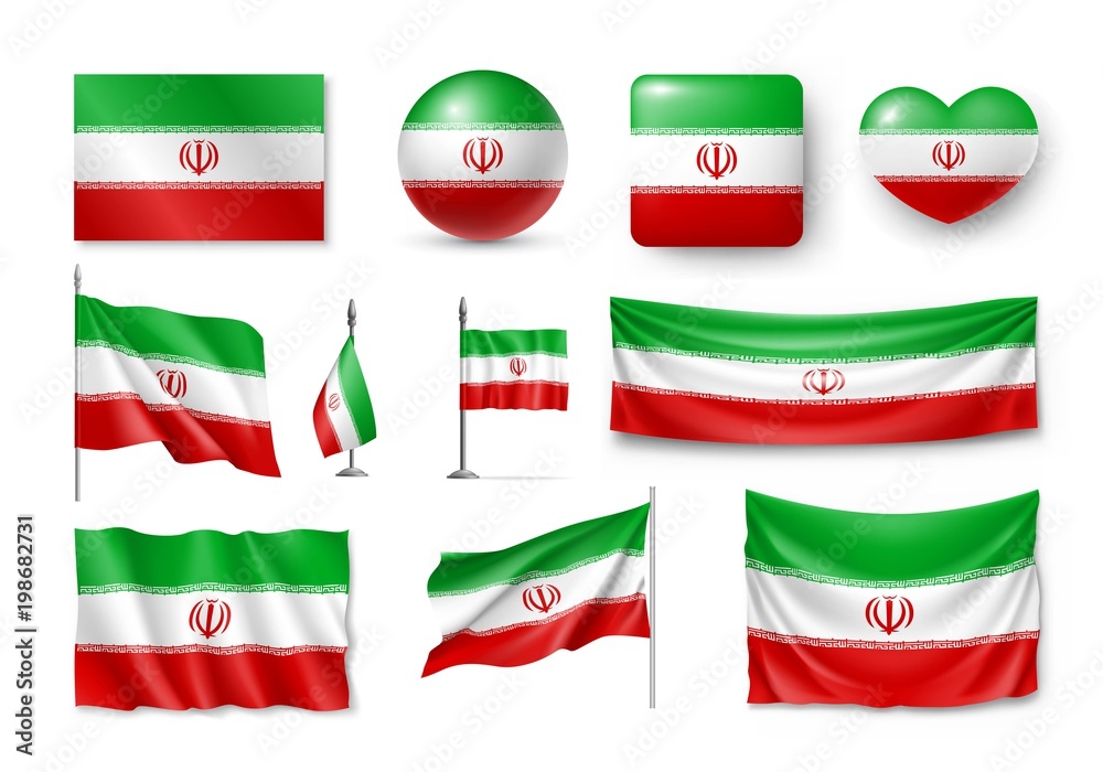 Set Iran flags, banners, banners, symbols, flat icon. Vector ...