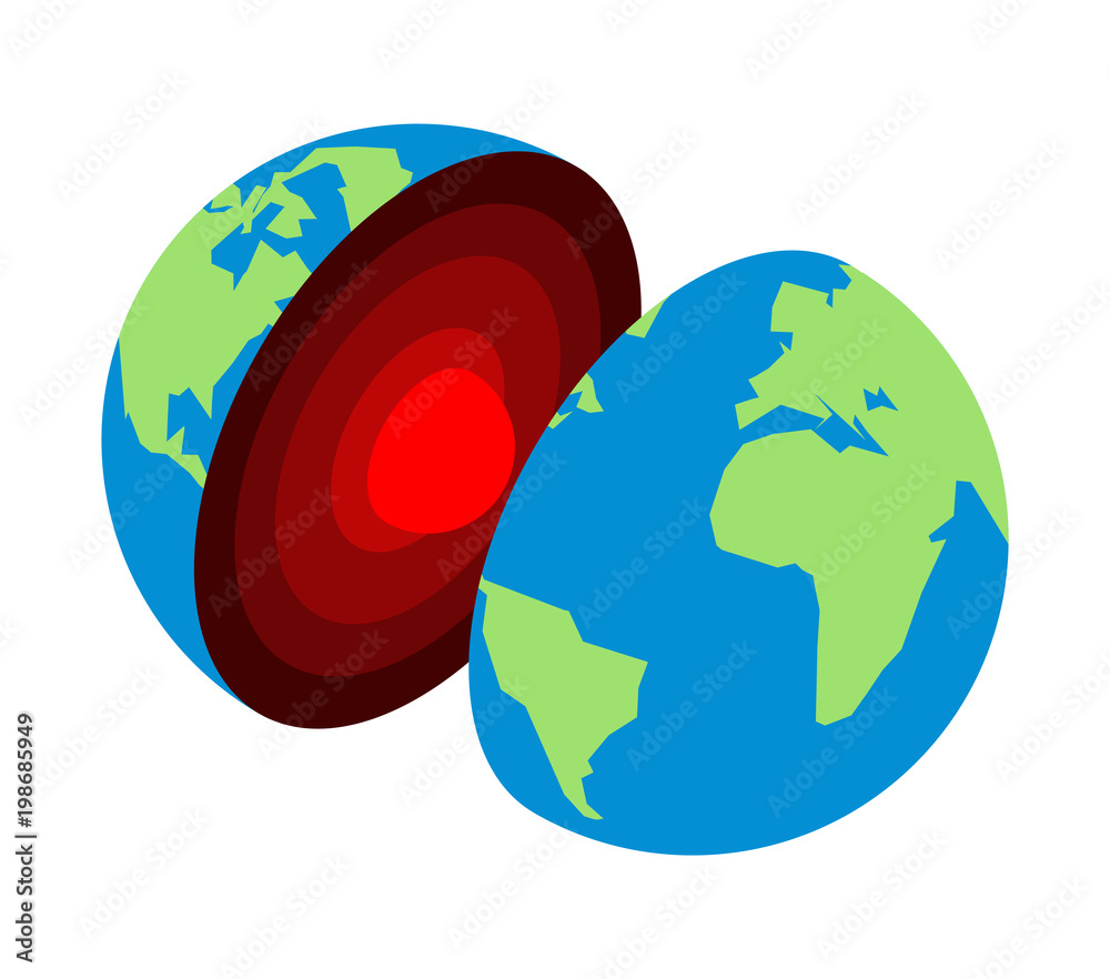 Earth core. Center of planet. Structure of earths crust. Internal ...