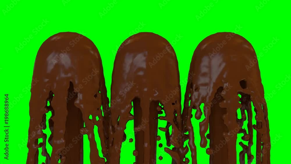 Animated three fountains of melted chocolate or thick chocolate milk ...