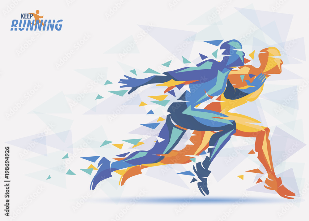 running athletes, sport and competition background with motion color ...