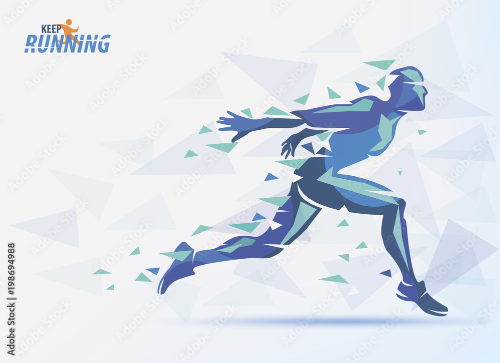 running man, sport and competition background with motion color effects ...