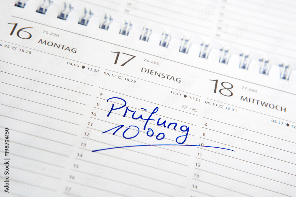 Eintrag im Kalender: Prüfung Stock-Foto | Adobe Stock