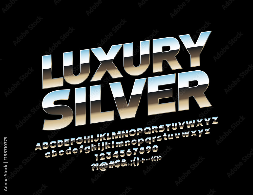 Vector Reflective Font. Luxury Silver Mirror. Glossy metal Alphabet ...