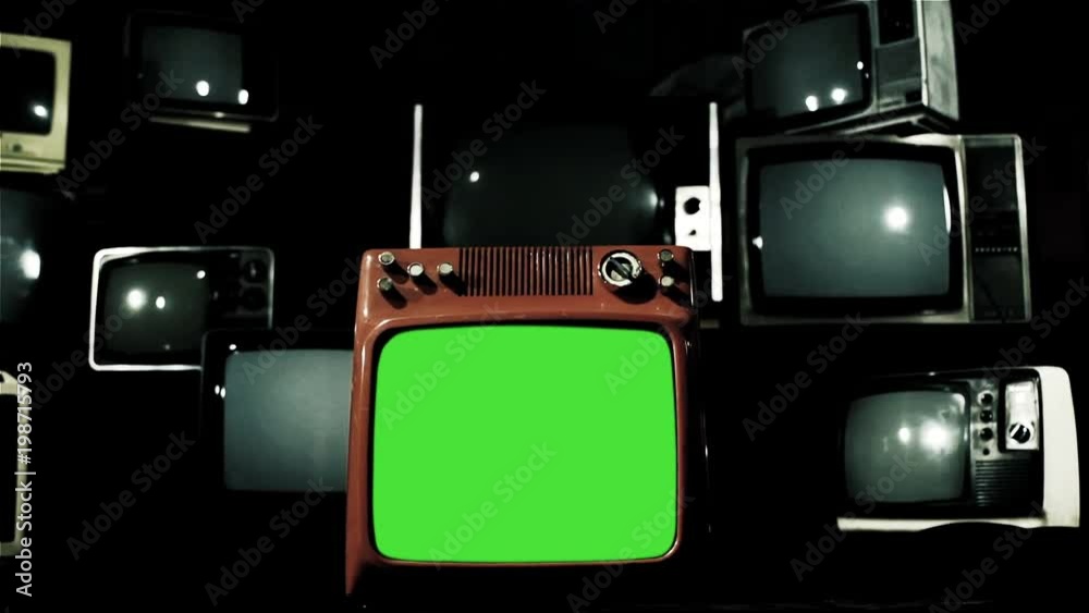 Old Red Tv Green Screen. Dolly In Shot. Contrasted Tone. You can ...