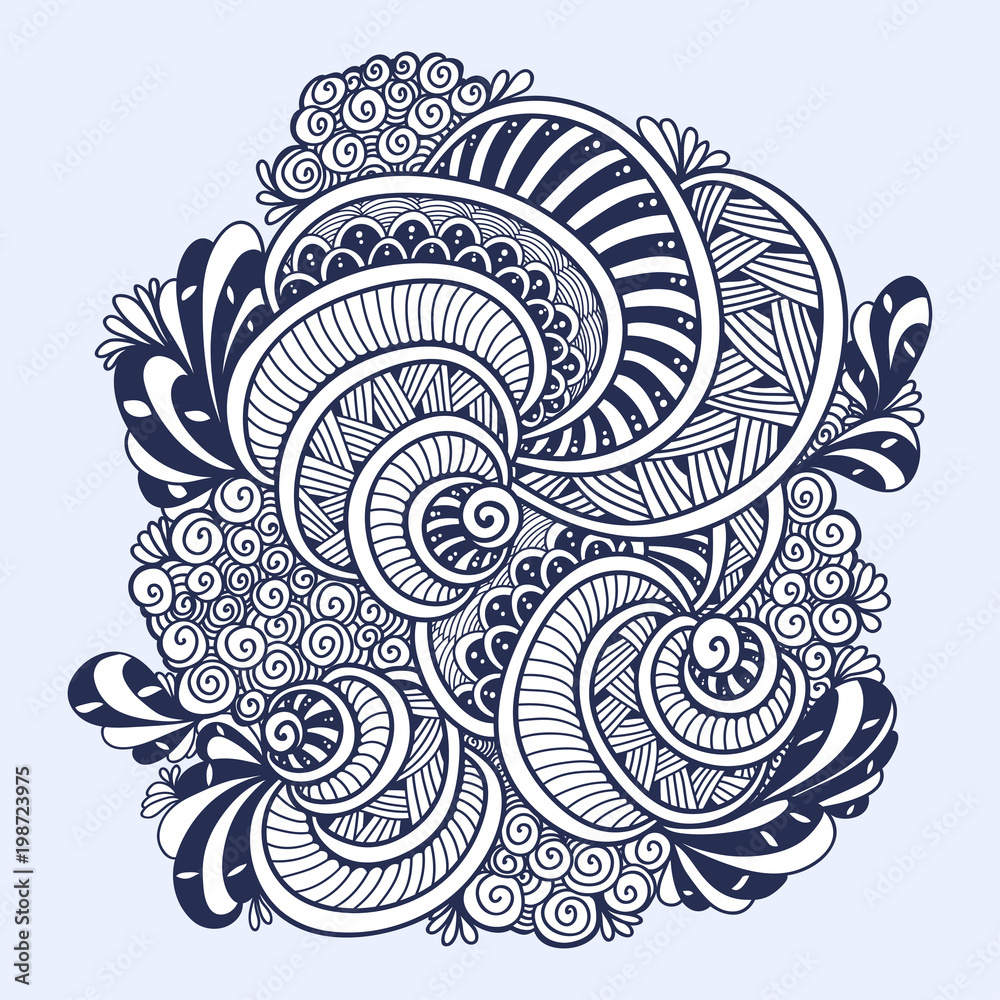 Abstract Zen tangle Zen doodle marine composition from shells black on ...