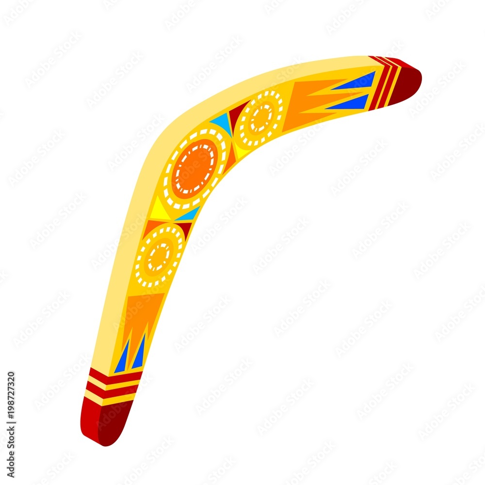 Australian wooden boomerang. Cartoon object on a white background ...