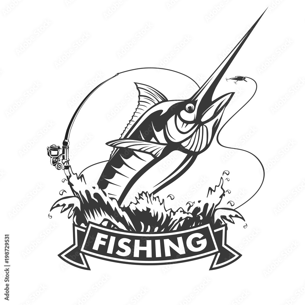 Marlin fish logo.Sword fishing emblem for sport club. Angry fish ...