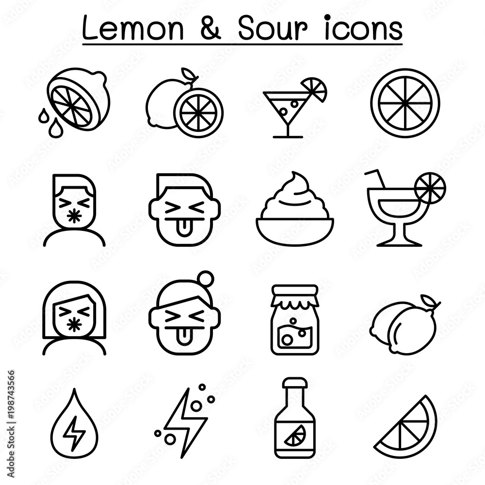 Lemon & sour icon set in thin line style Stock Vector | Adobe Stock