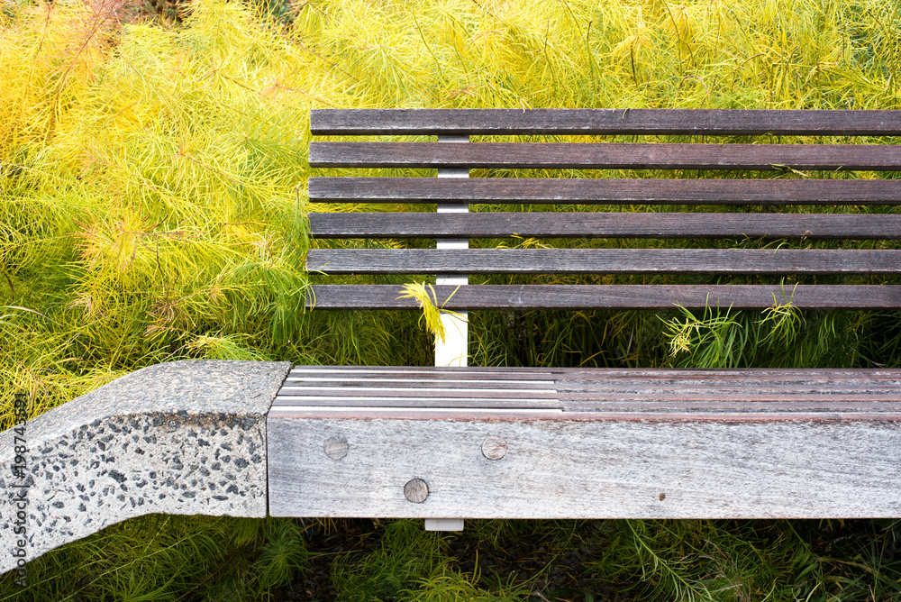 Modern urban park bench seen from the High Line in New York City in ...