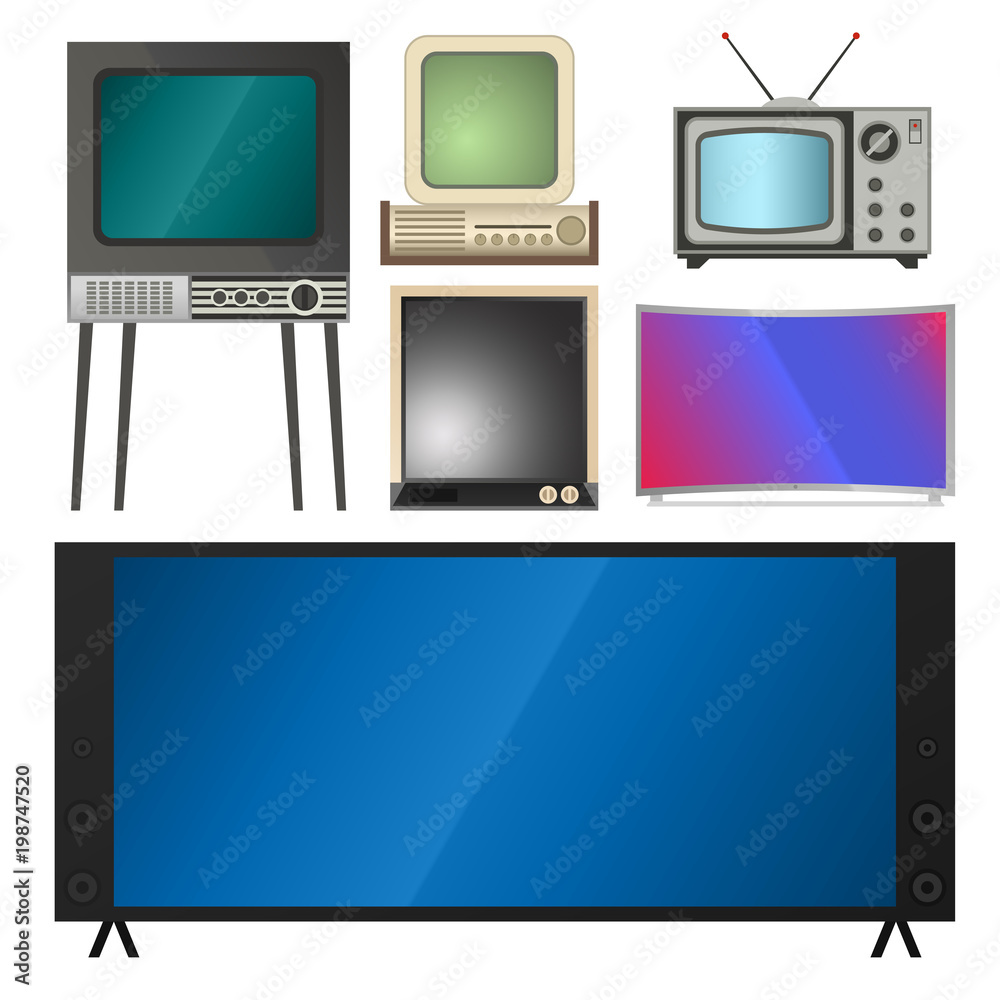 TV vector screen lcd monitor and notebook, tablet computer, retro ...