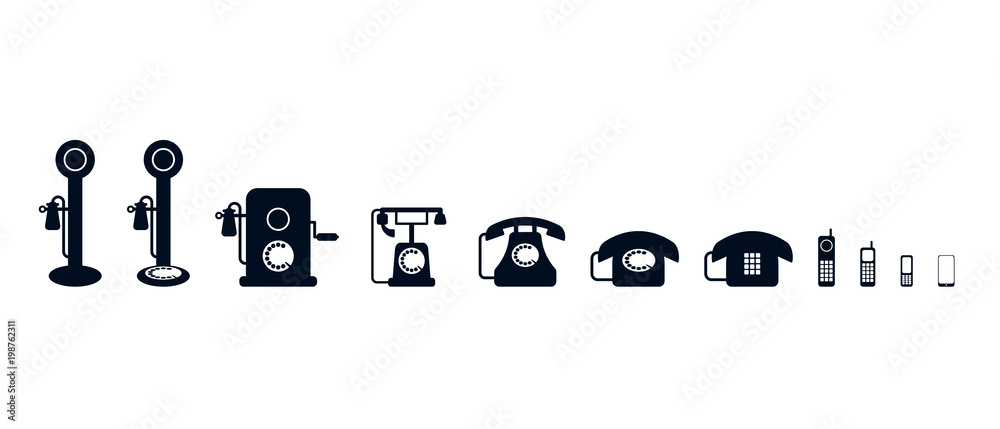 The evolution of the phone. Set of phone icons Stock Vector | Adobe Stock