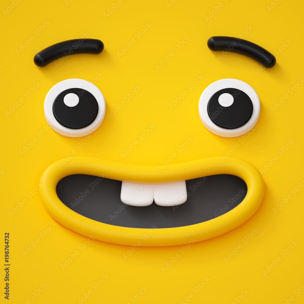 3d render, cute childish face, toothless smile, amazed emotion, emoji ...