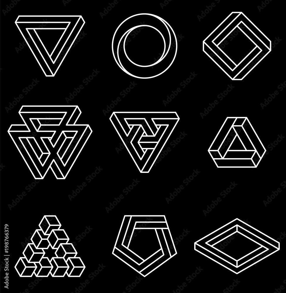 Set of impossible shapes. Optical Illusion. Vector Illustration ...
