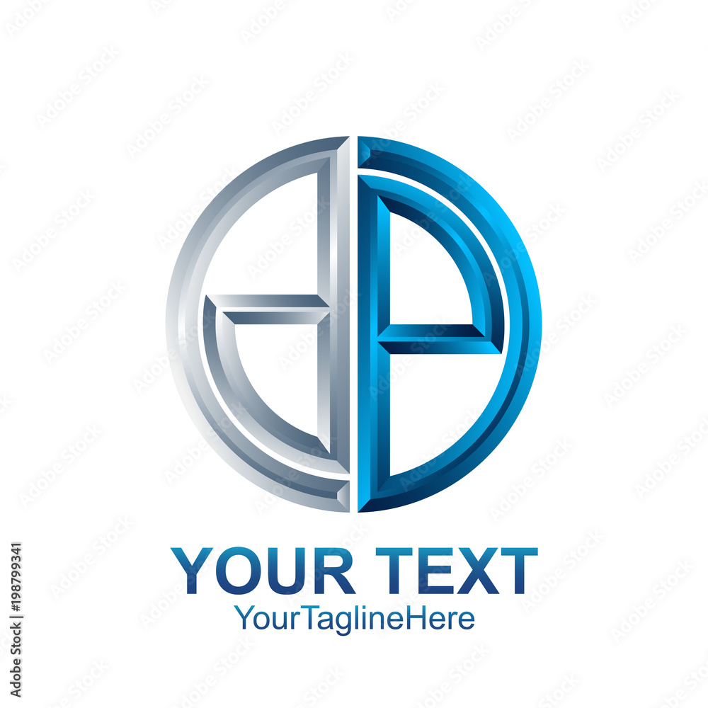 Initial letter DP logo template colored silver blue circle design for ...