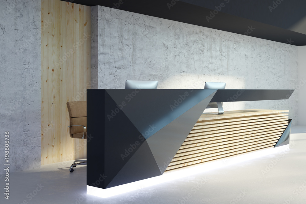 Illuminated reception desk in modern interior side Stock Photo | Adobe ...