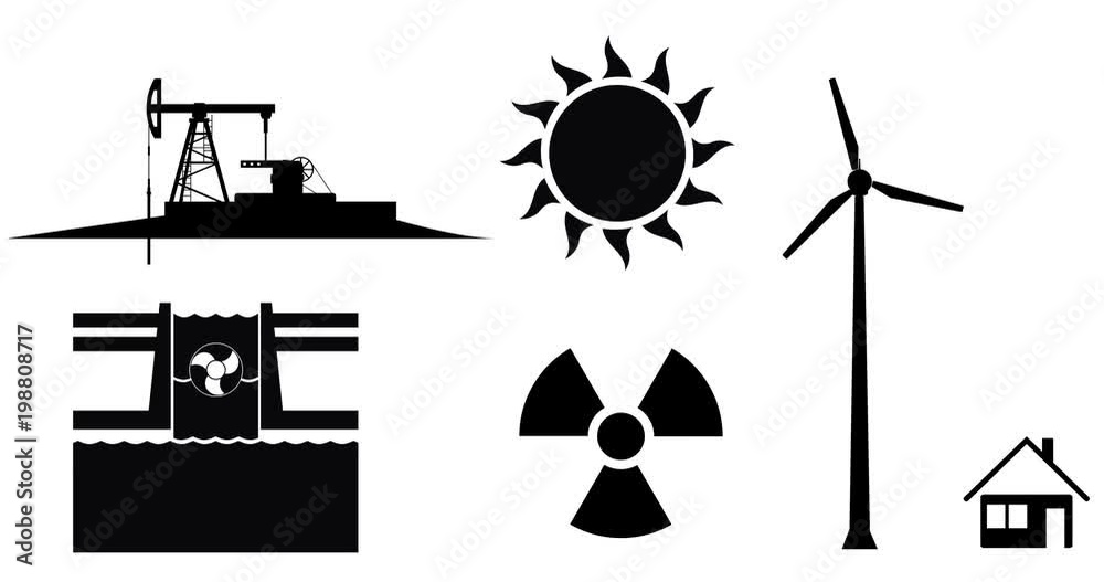Vídeo do Stock: Electricity production and energy source icons ...