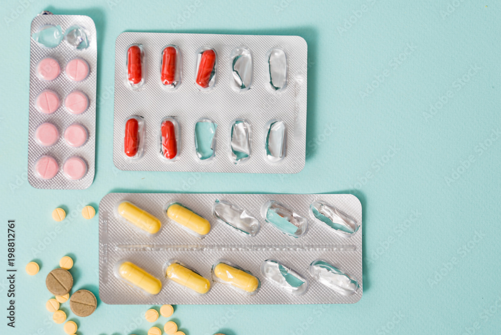 Full frame variation of medicine in blister packaging in pharmaceutical ...