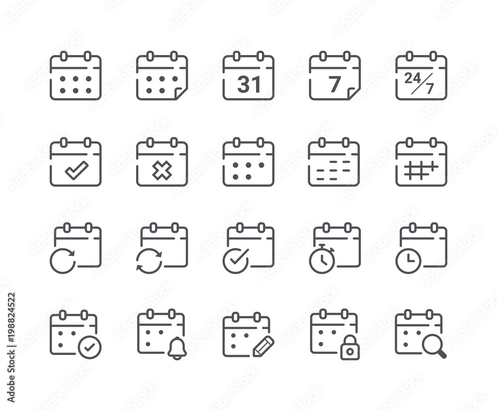Minimal Set of Calendar and Schedule Line Icons. Editable Stroke. Stock ...